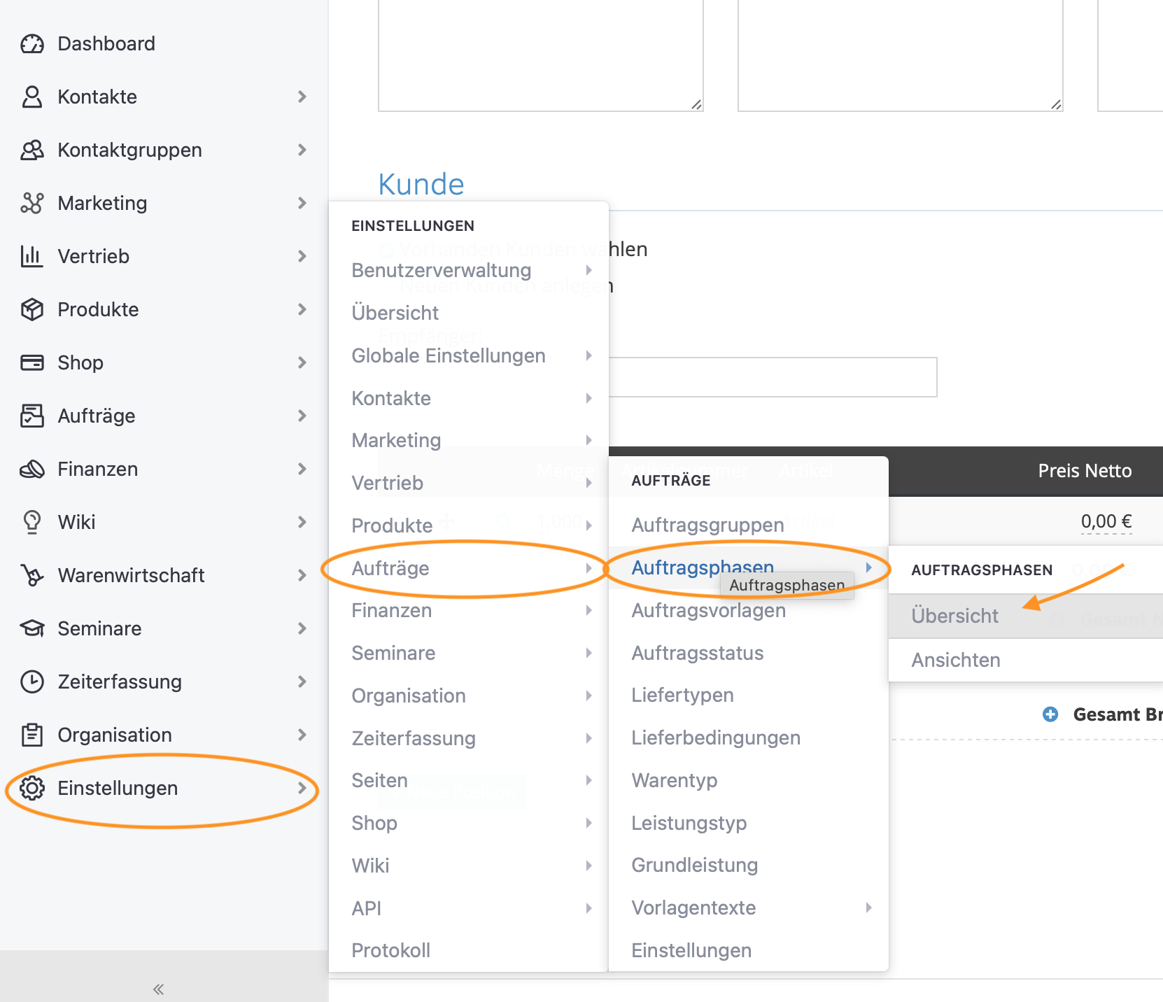 Auftragsphase definieren - 1Tool
